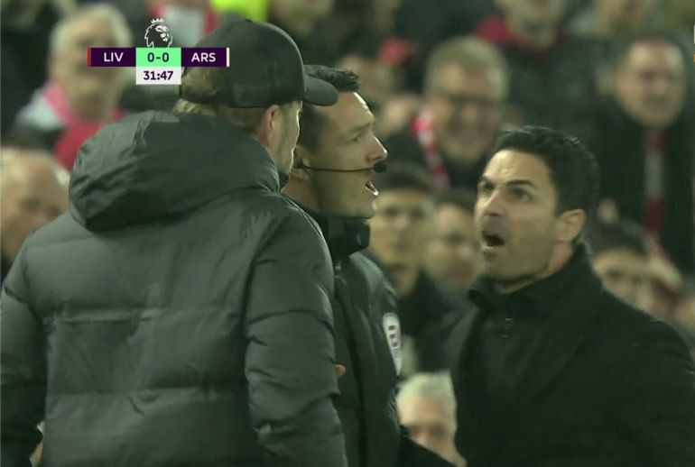 There was Nearly a punch up on the sideline between Mikel Arteta & Jurgen Klopp