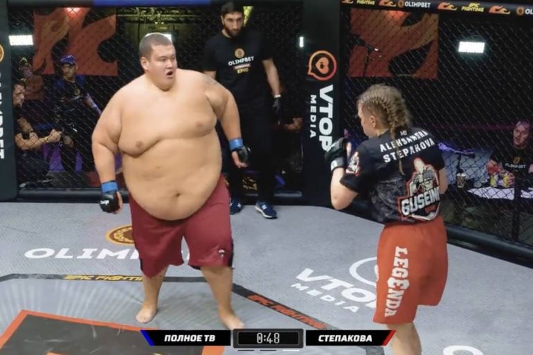 Fight sparks outrage as strawweight takes on a very flabby man