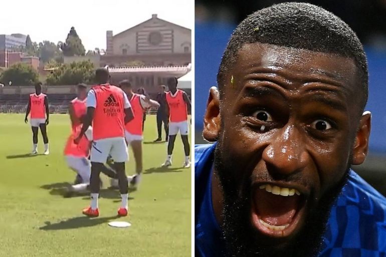 (Video) Rudiger horror tackle injures Hazard in Real Madrid training
