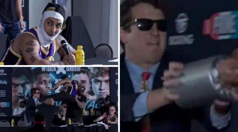 😱 Influencer boxer removed from card after shocking moment at press ...